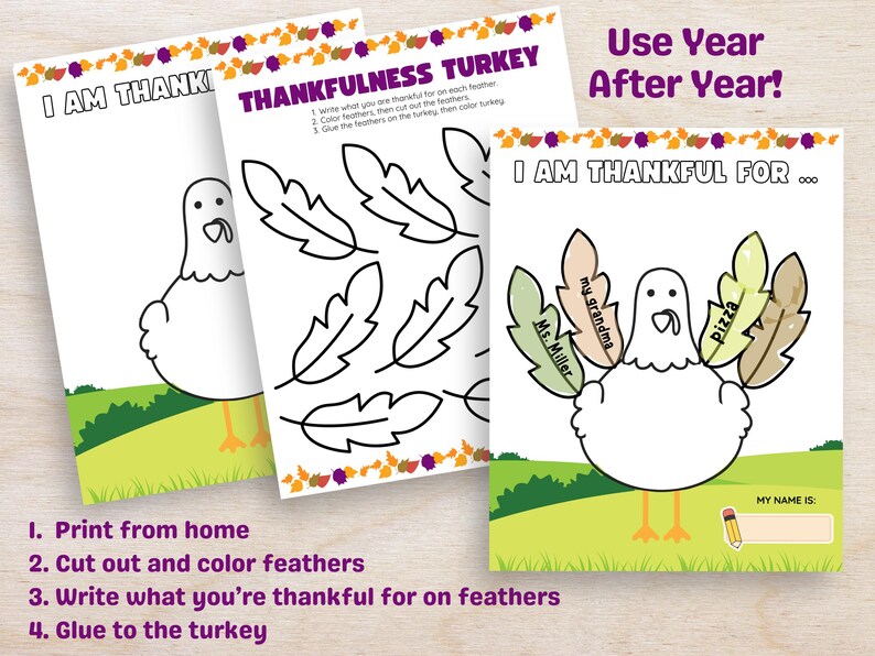 Thankfulness Turkey Printable PDF, Kids Craft for Thanksgiving ...
