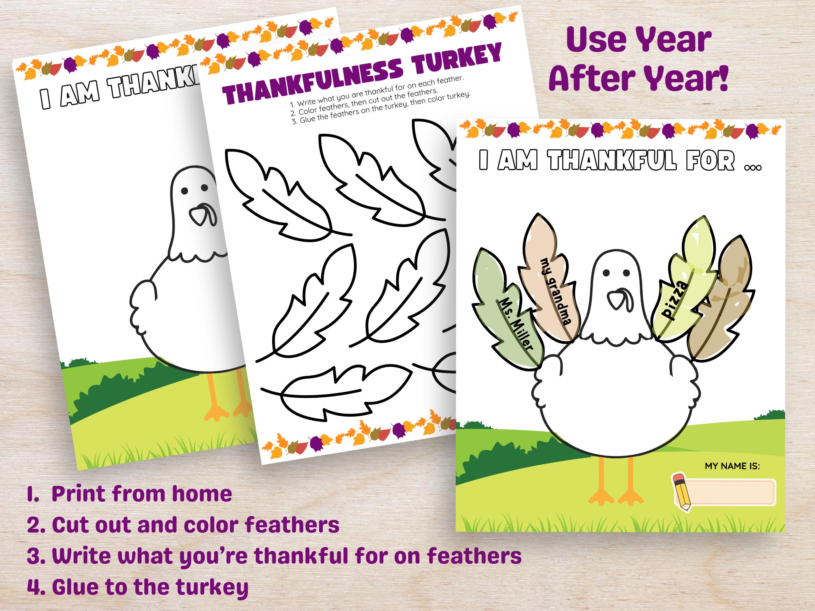 Thankfulness Turkey Printable PDF, Kids Craft for Thanksgiving ...