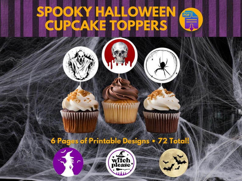 Spooky Halloween Cupcake Toppers, Printable Halloween PDF, Halloween ...