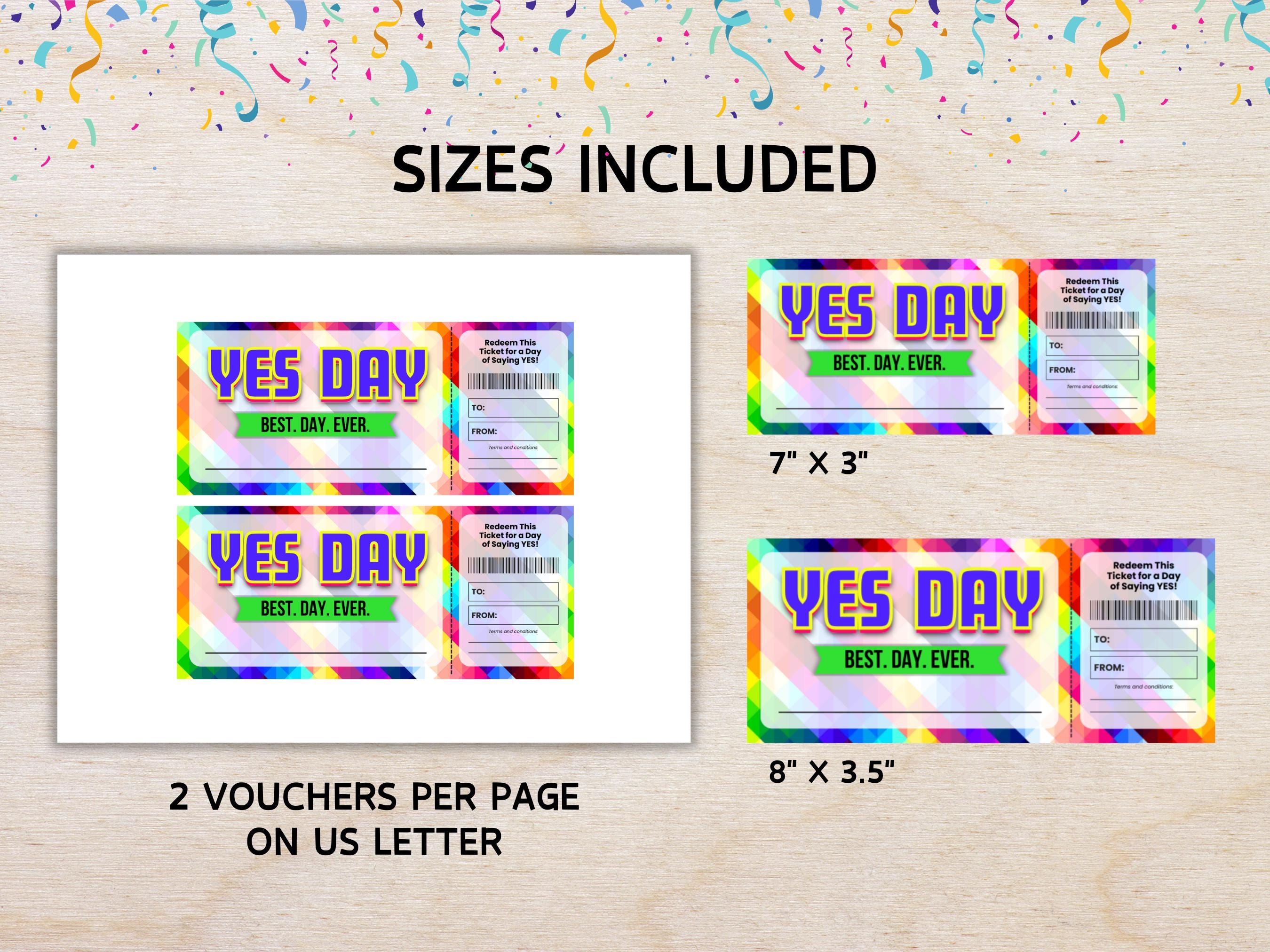Editable Yes Day Printable Voucher, Yes Day Ticket, Yes Day Certificate ...