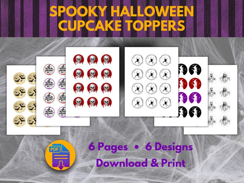Spooky Halloween Cupcake Toppers, Printable Halloween Party Decor ...