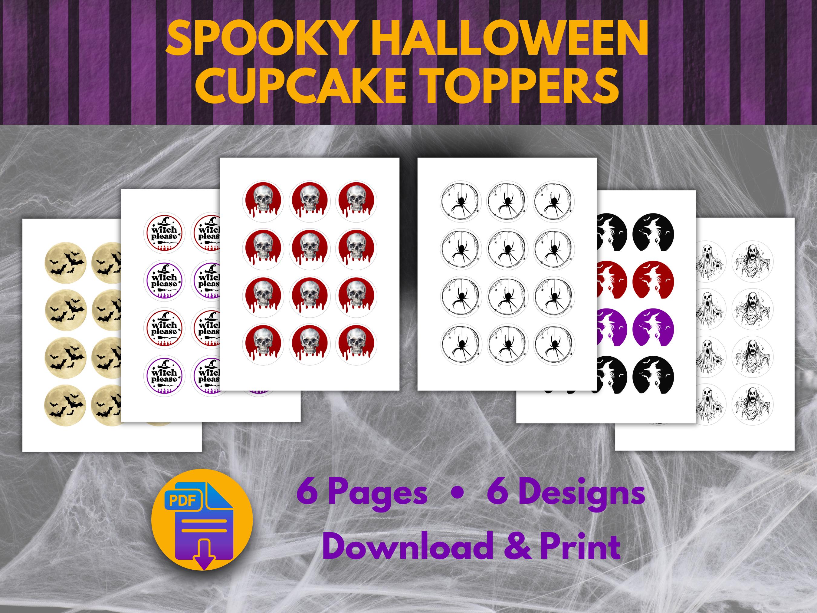 Spooky Halloween Cupcake Toppers, Printable Halloween Party Decor ...
