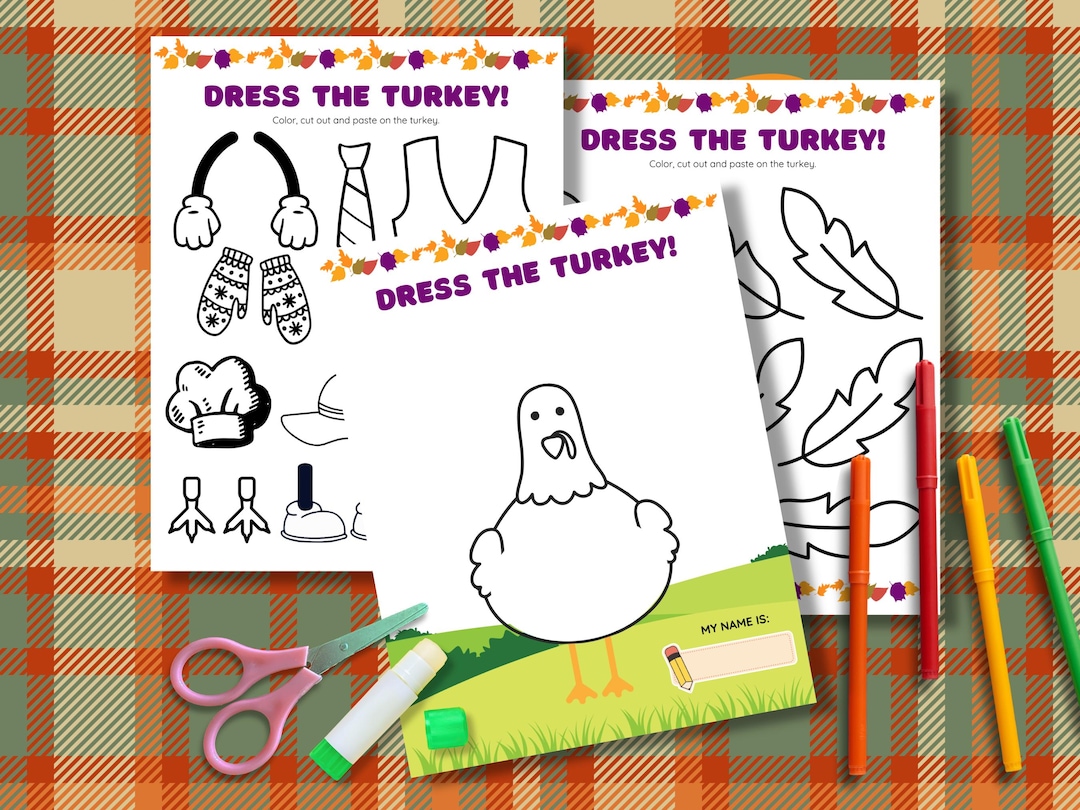 Dress the Turkey Craft Activity for Kids, Thanksgiving Coloring Craft ...