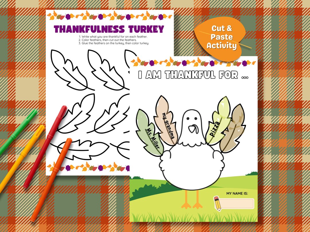 Thankfulness Turkey Printable PDF, Kids Craft for Thanksgiving ...