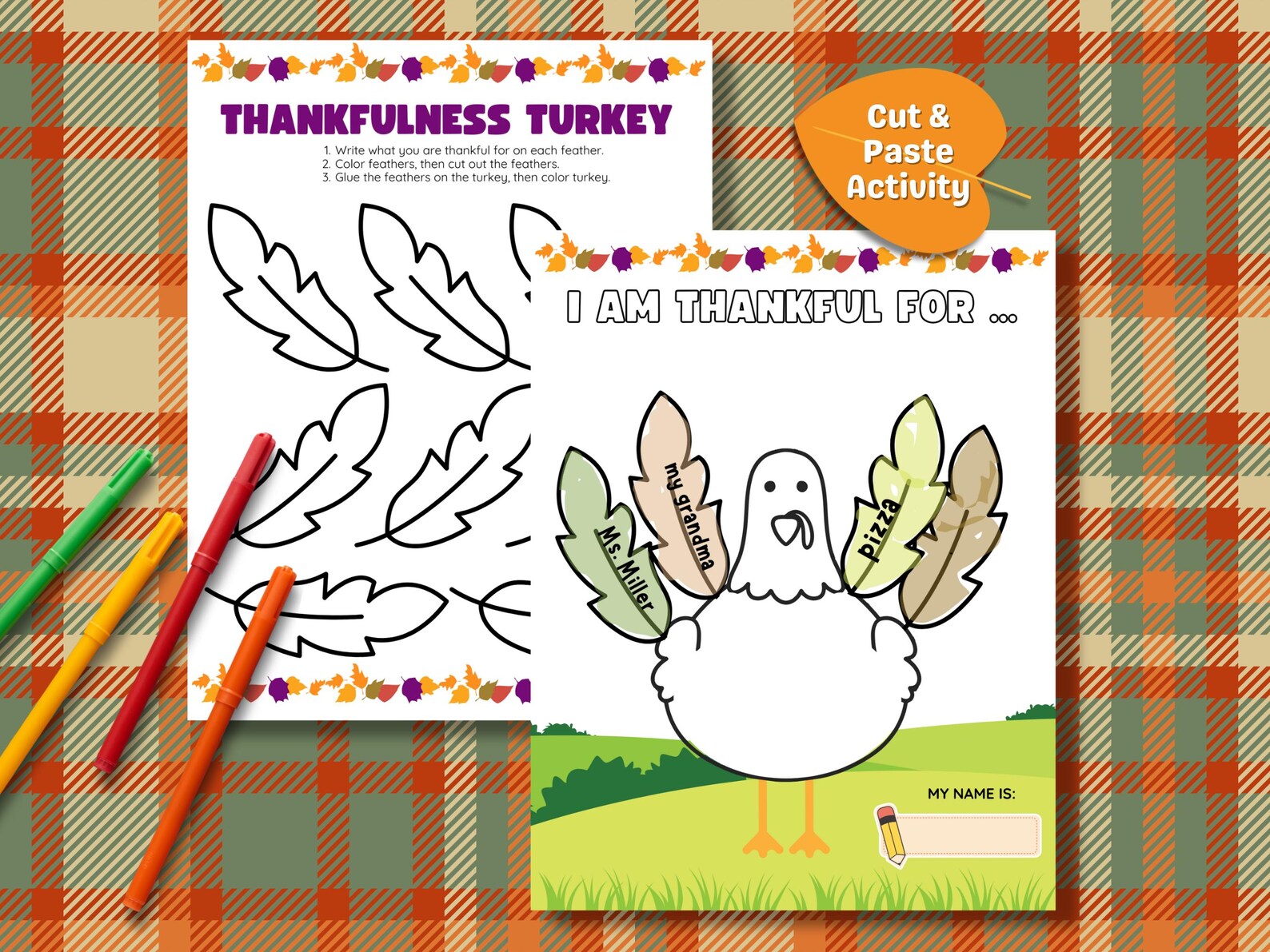 Thankfulness Turkey Printable PDF, Kids Craft for Thanksgiving ...