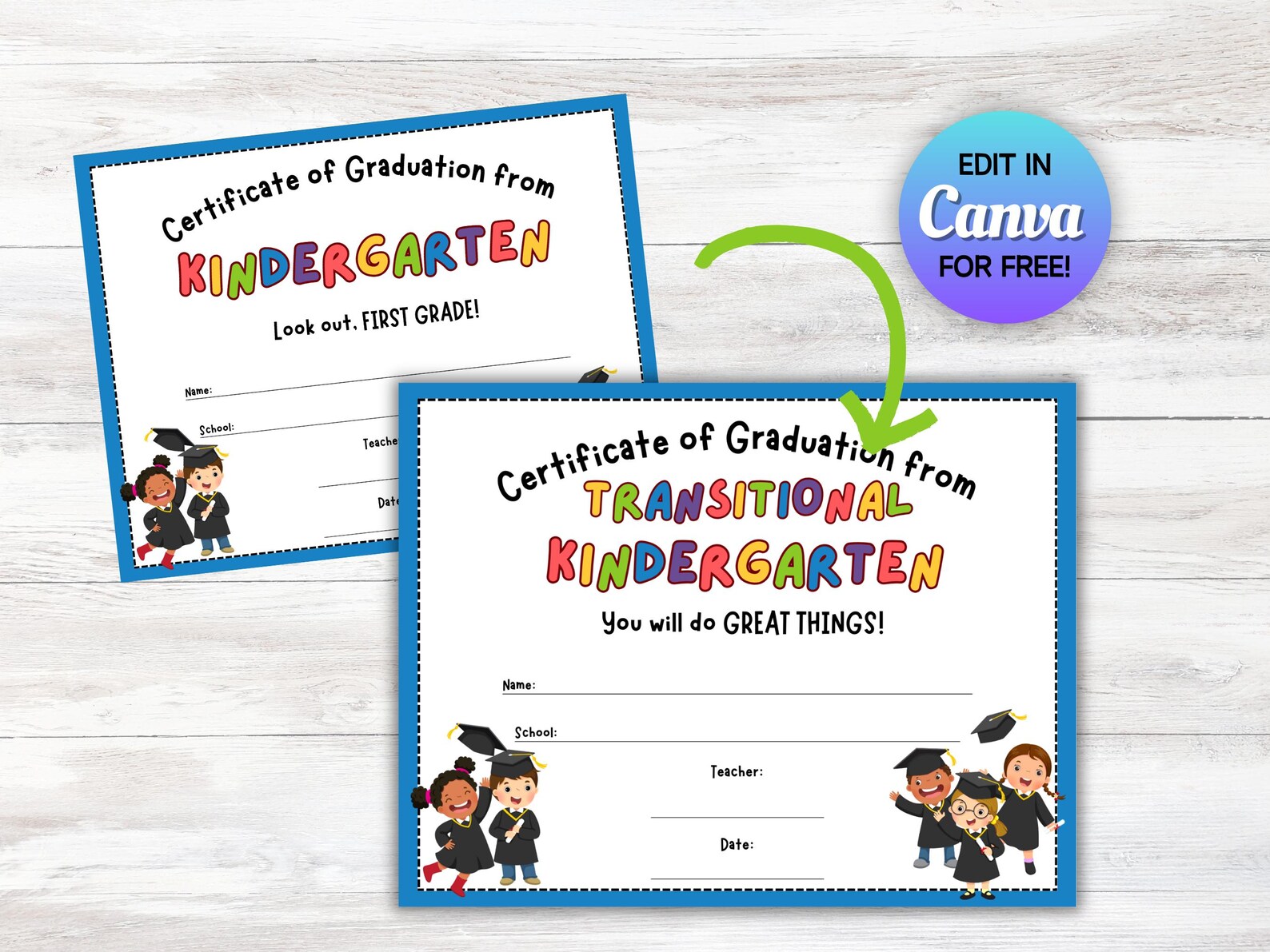 Editable Kindergarten Graduation Certificate, Transitional Kindergarten ...