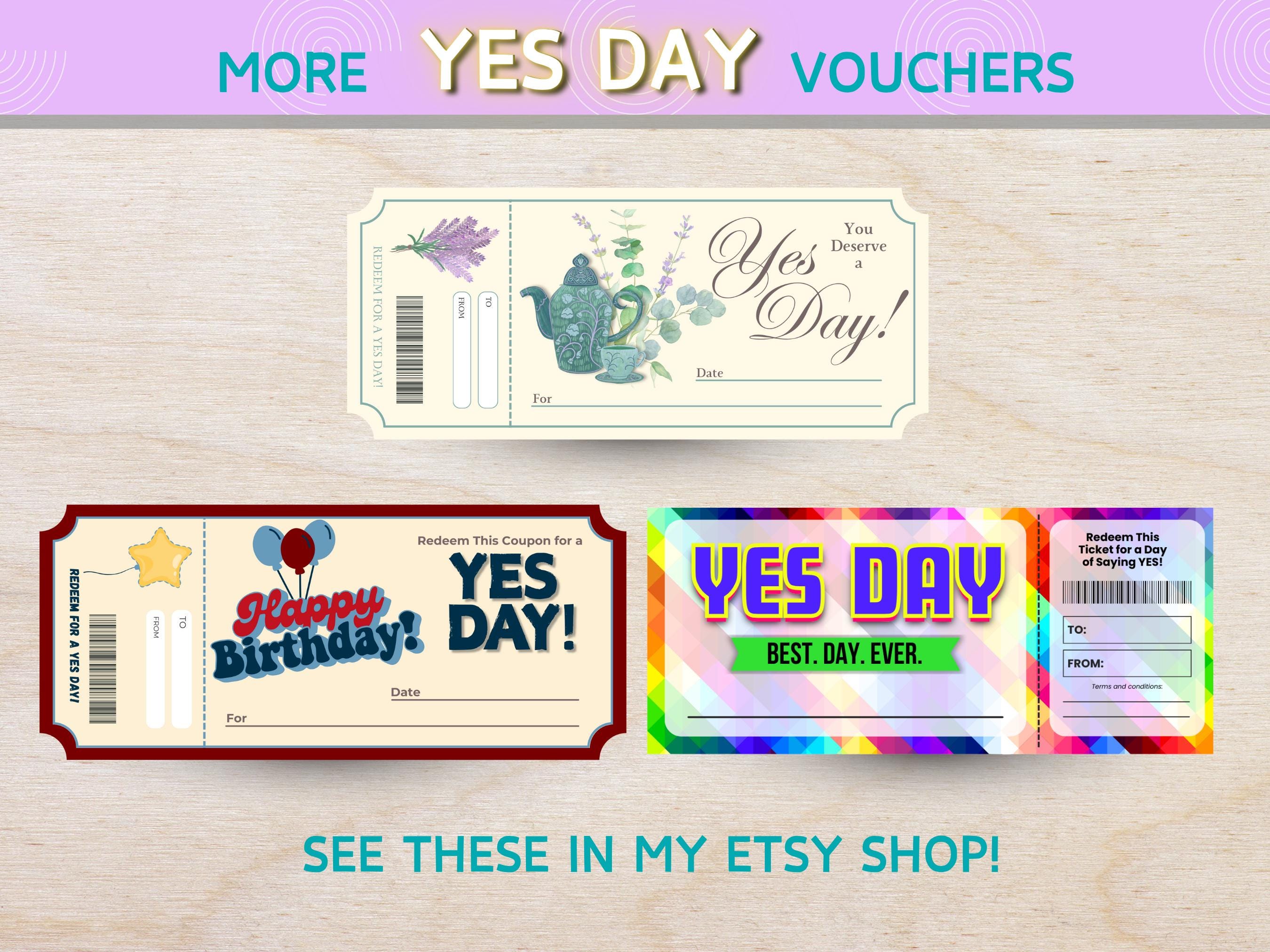 Editable Yes Day Printable Voucher, Happy Birthday Yes Day Ticket, Yes ...