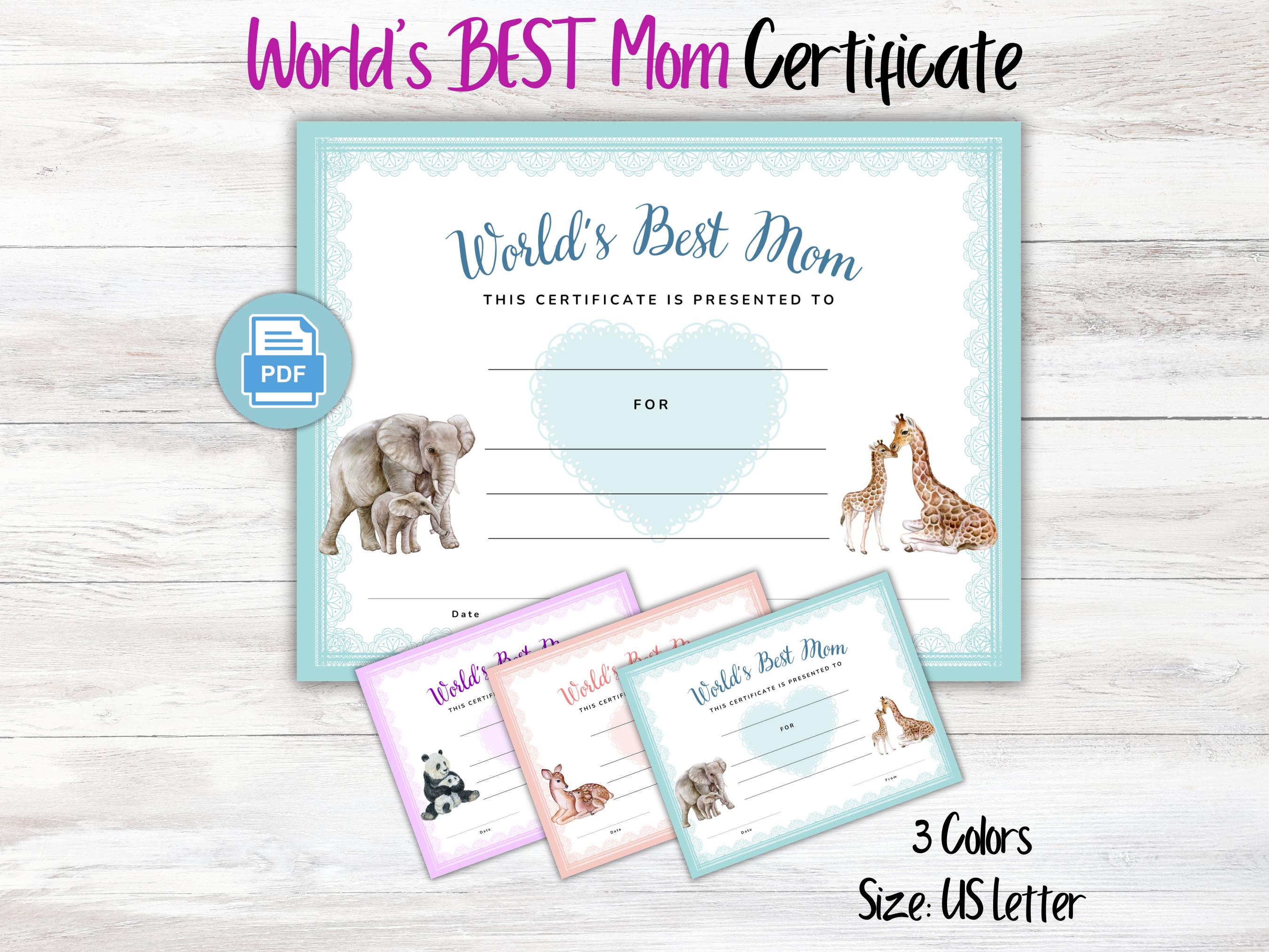 World's Best Mom Certificate Last Minute Mother's Day Gift, Printable ...