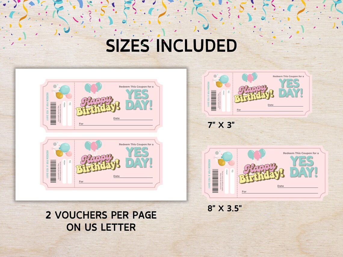 Editable Yes Day Printable Voucher, Happy Birthday Yes Day Ticket, Yes ...
