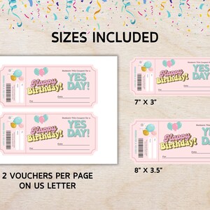 Editable Yes Day Printable Voucher, Happy Birthday Yes Day Ticket, Yes ...