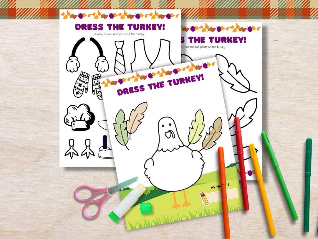 Dress the Turkey Craft Activity for Kids, Thanksgiving Coloring Craft ...