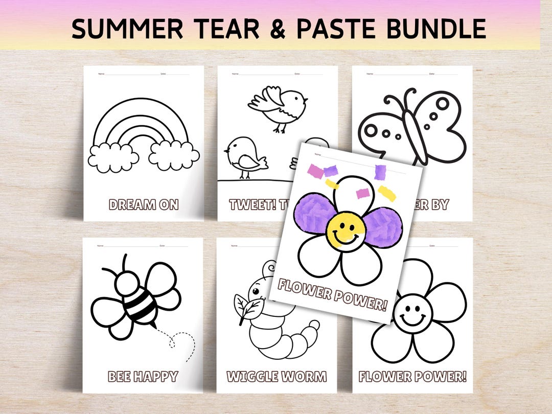 Summer Torn Paper Craft, Tear & Paste Activity, Tear and Glue Craft ...