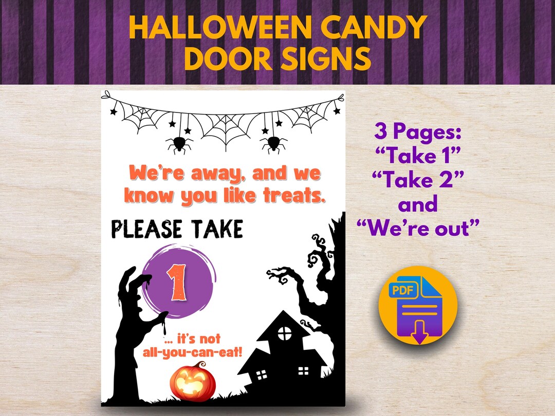 Halloween Take One Candy Sign, Printable Halloween Candy Bowl Sign ...
