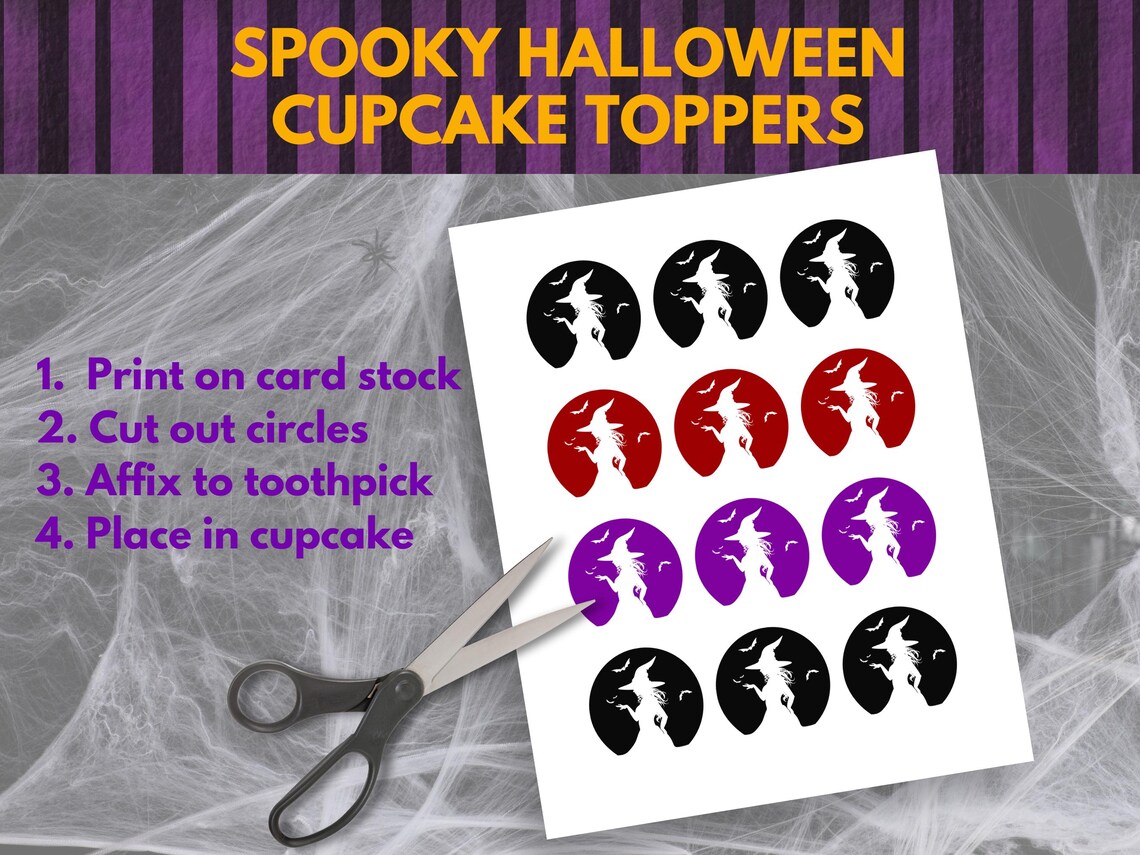 Spooky Halloween Cupcake Toppers, Printable Halloween Party Decor ...
