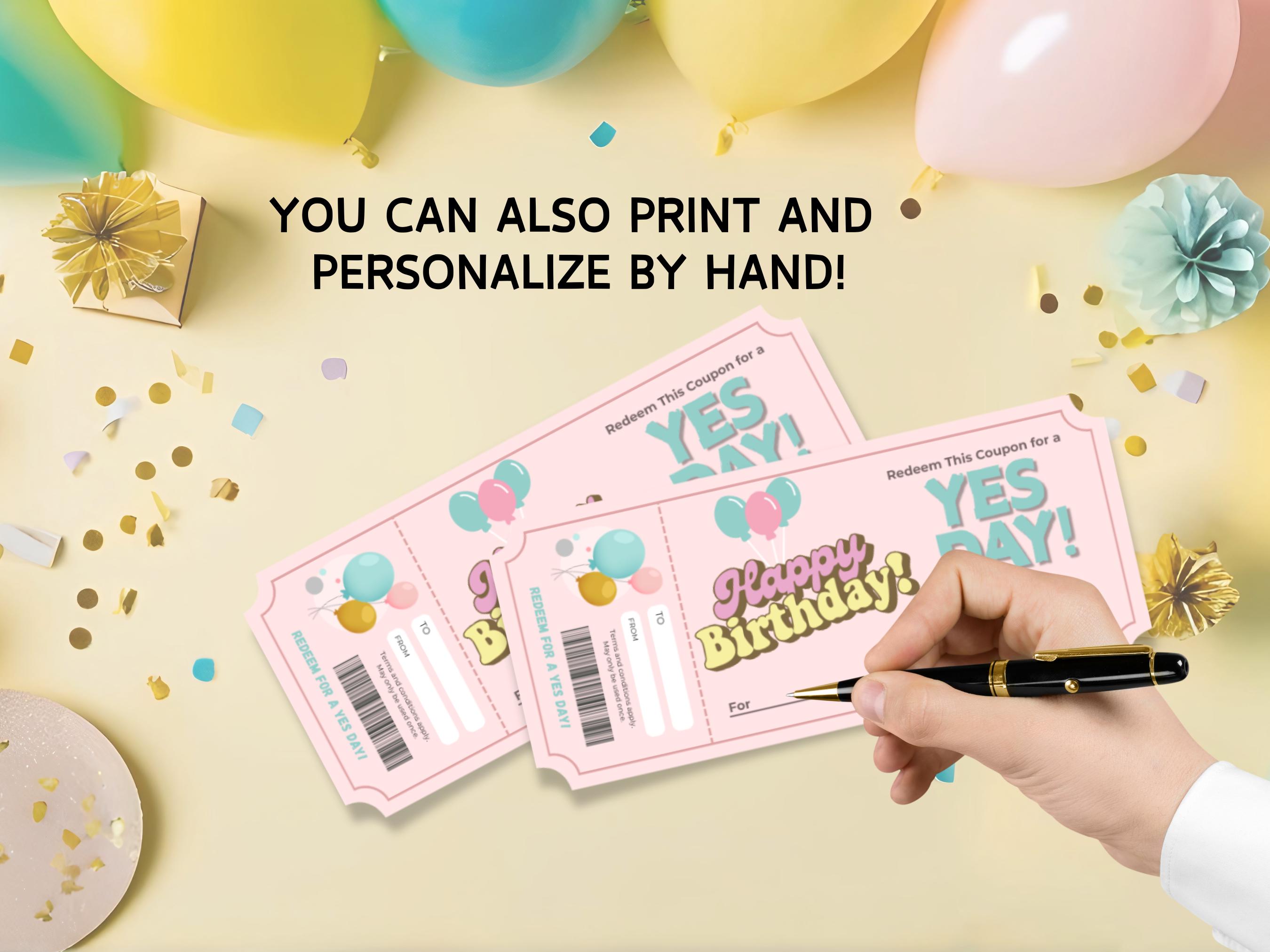 Editable Yes Day Printable Voucher, Happy Birthday Yes Day Ticket, Yes ...