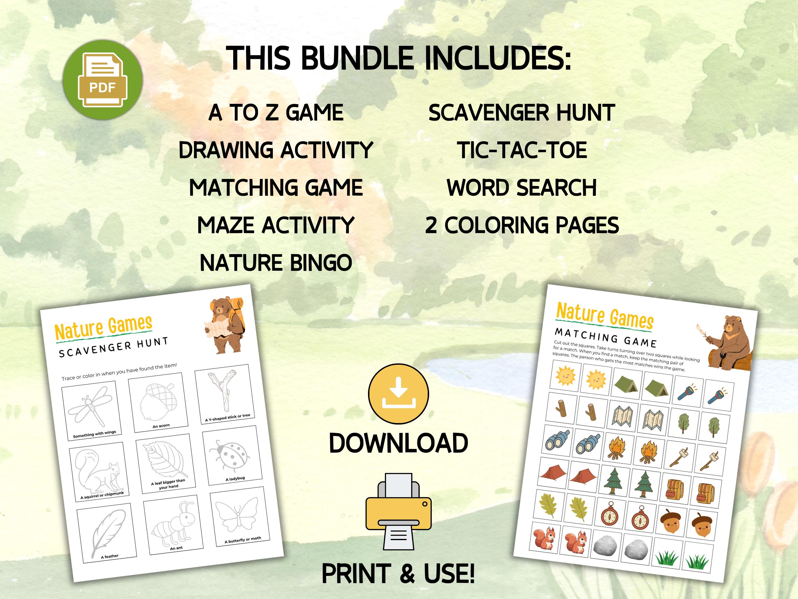 Kids Nature Games Printable Nature Activities Outdoor Scavenger Hunt ...