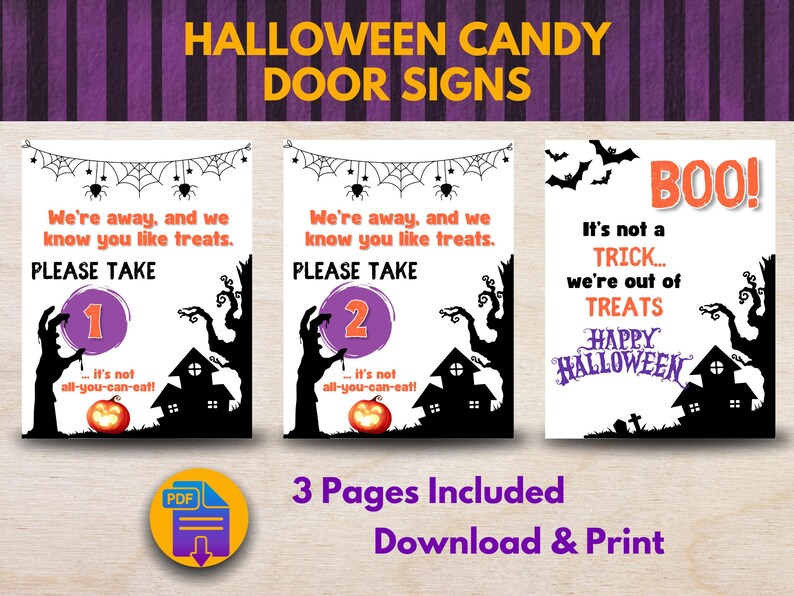 Halloween Take One Candy Sign, Printable Halloween Candy Bowl Sign ...