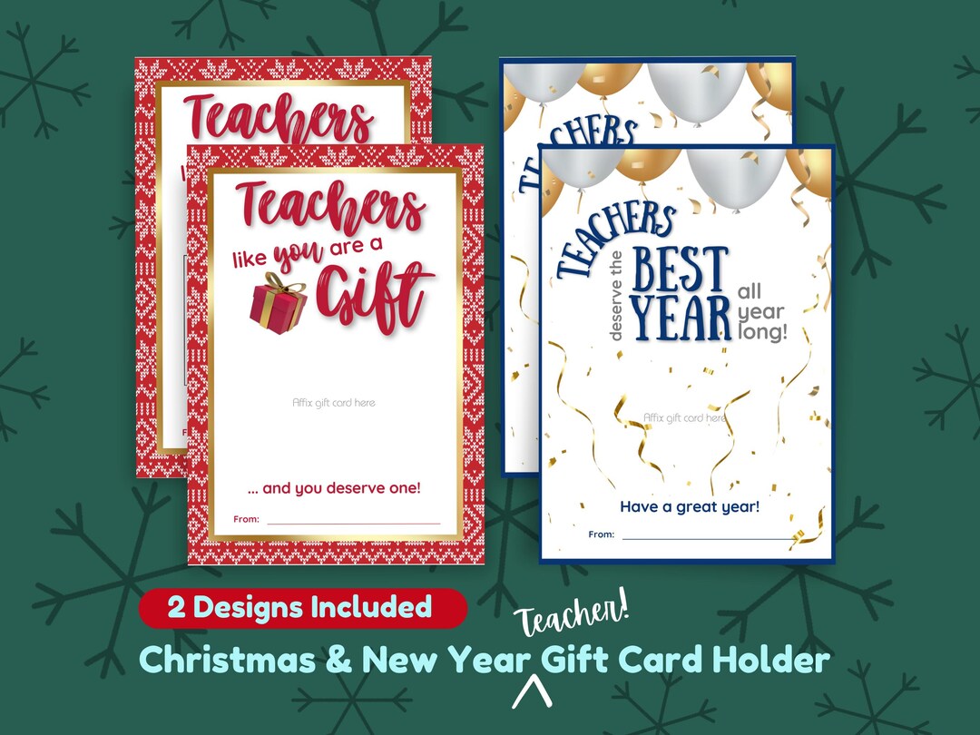Printable Teacher Gift Card Holder Bundle for Christmas & New Year ...