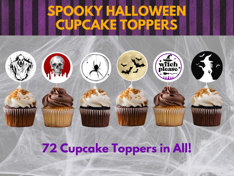 Spooky Halloween Cupcake Toppers, Printable Halloween Party Decor ...