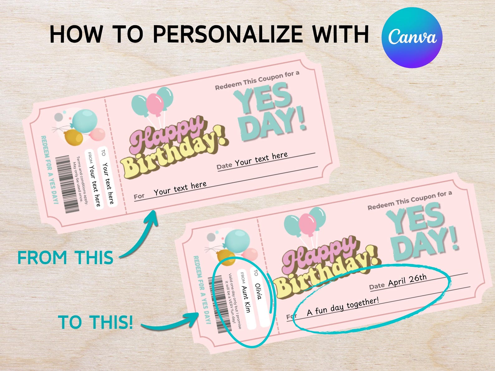 Editable Yes Day Printable Voucher, Happy Birthday Yes Day Ticket, Yes ...