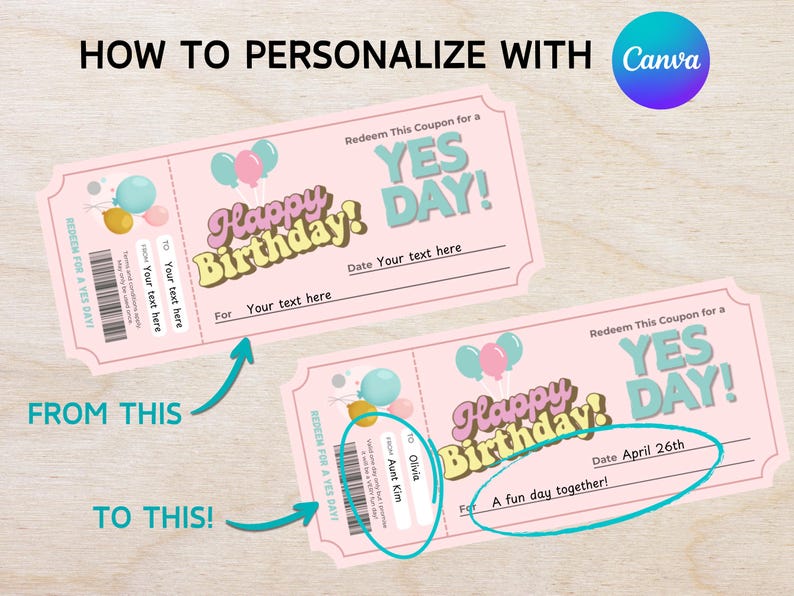 Editable Yes Day Printable Voucher, Happy Birthday Yes Day Ticket, Yes ...