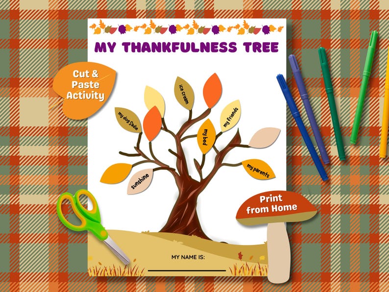 Thankfulness Tree Activity for Kids, DIY Thanksgiving Activity ...