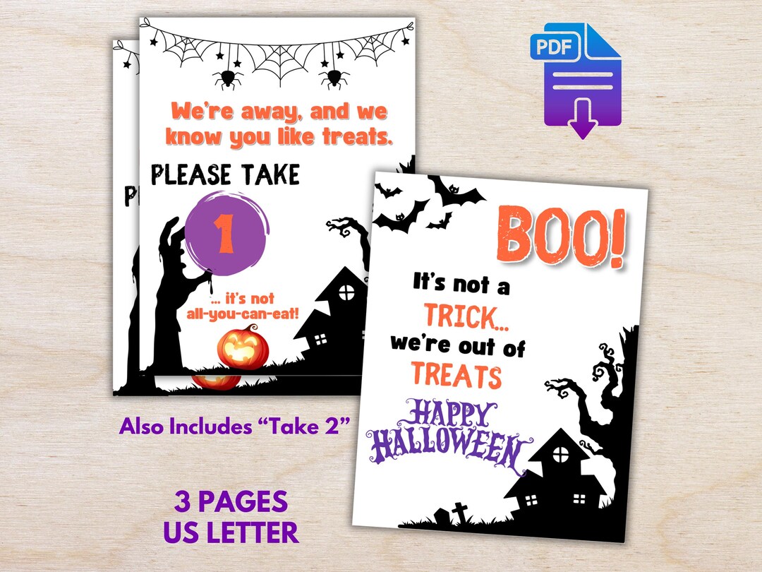 Halloween Take One Candy Sign, Printable Halloween Candy Bowl Sign ...