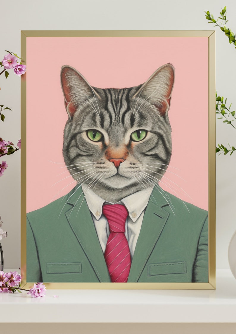 Business Catsual Cat Art, Funny Cat Art, Wall Art, Cat Print, Wall ...