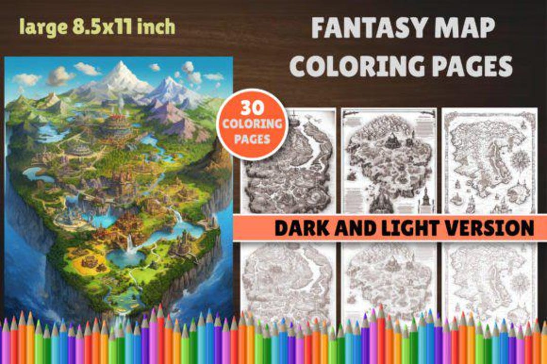 30 Fantasy Maps Coloring Pages PDF and JPG - Etsy