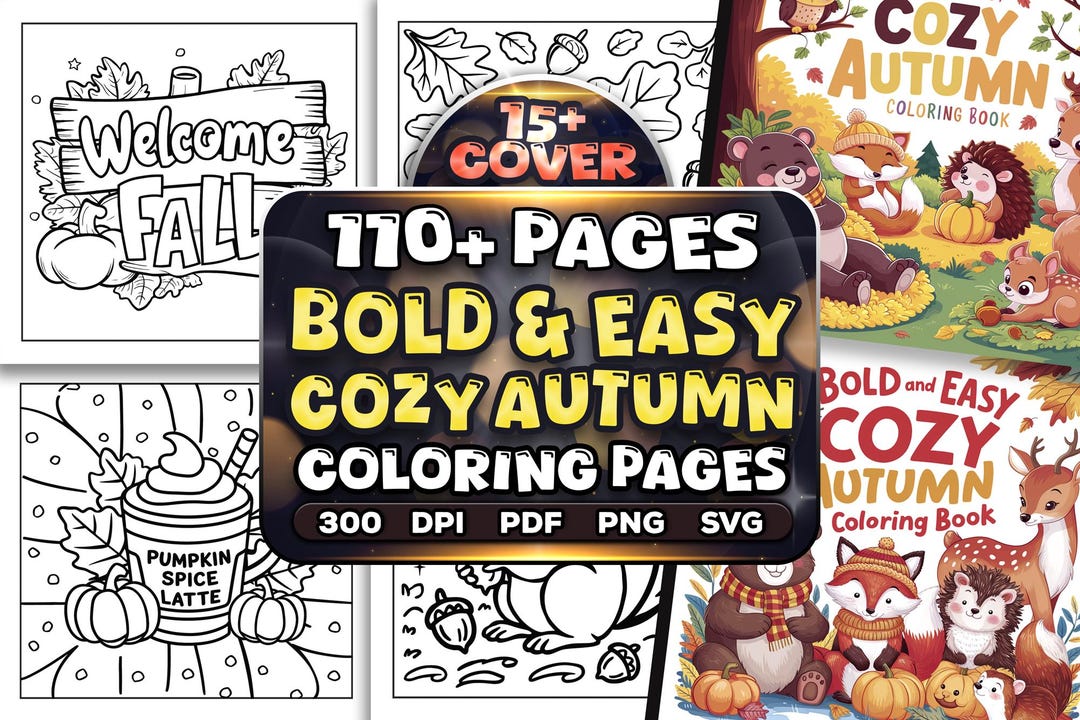 114 Bold Easy and Cozy Autumn Coloring Pages PDF SVG and PNG Files - Etsy