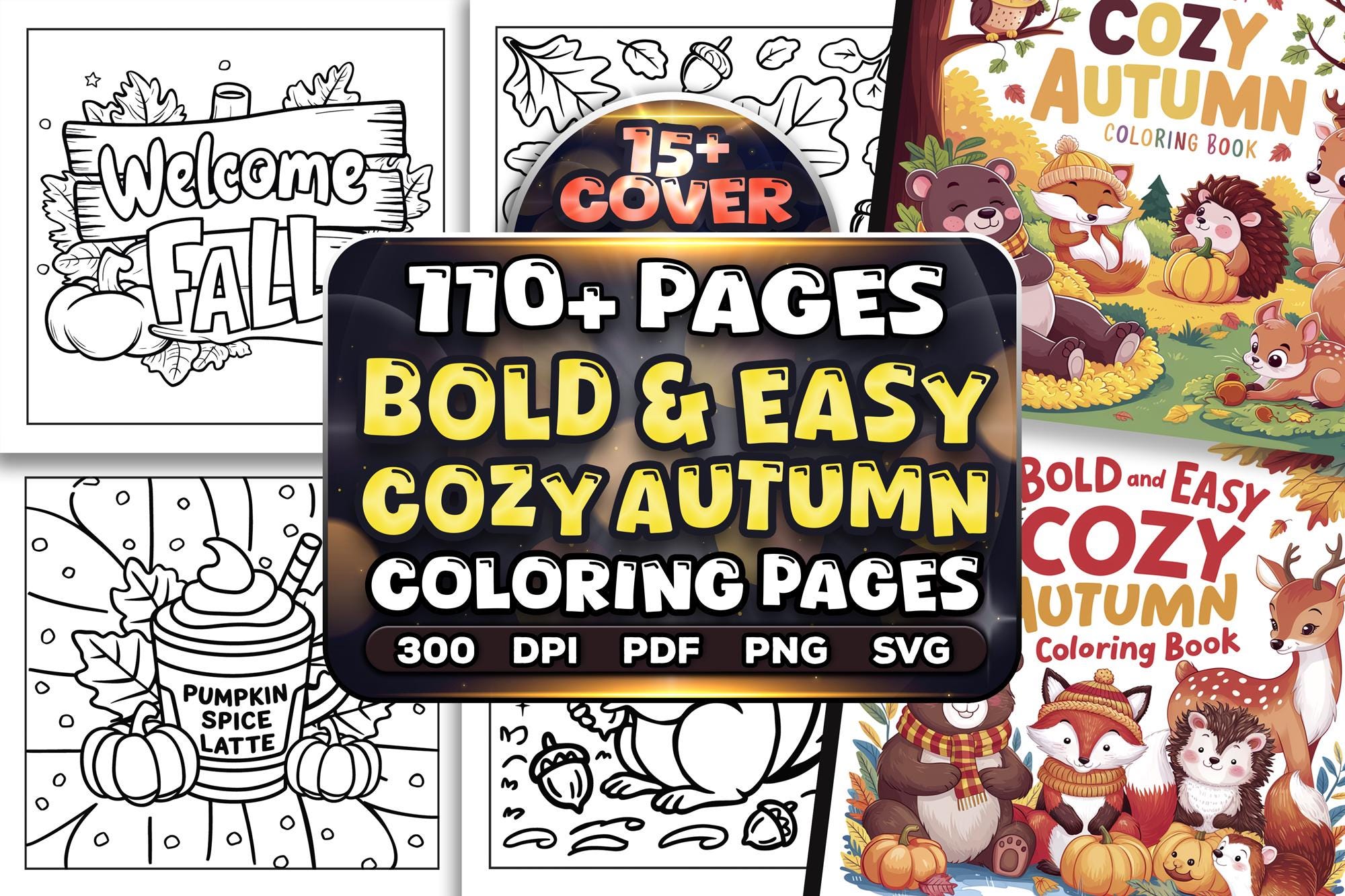 114 Bold Easy and Cozy Autumn Coloring Pages PDF SVG and PNG Files - Etsy