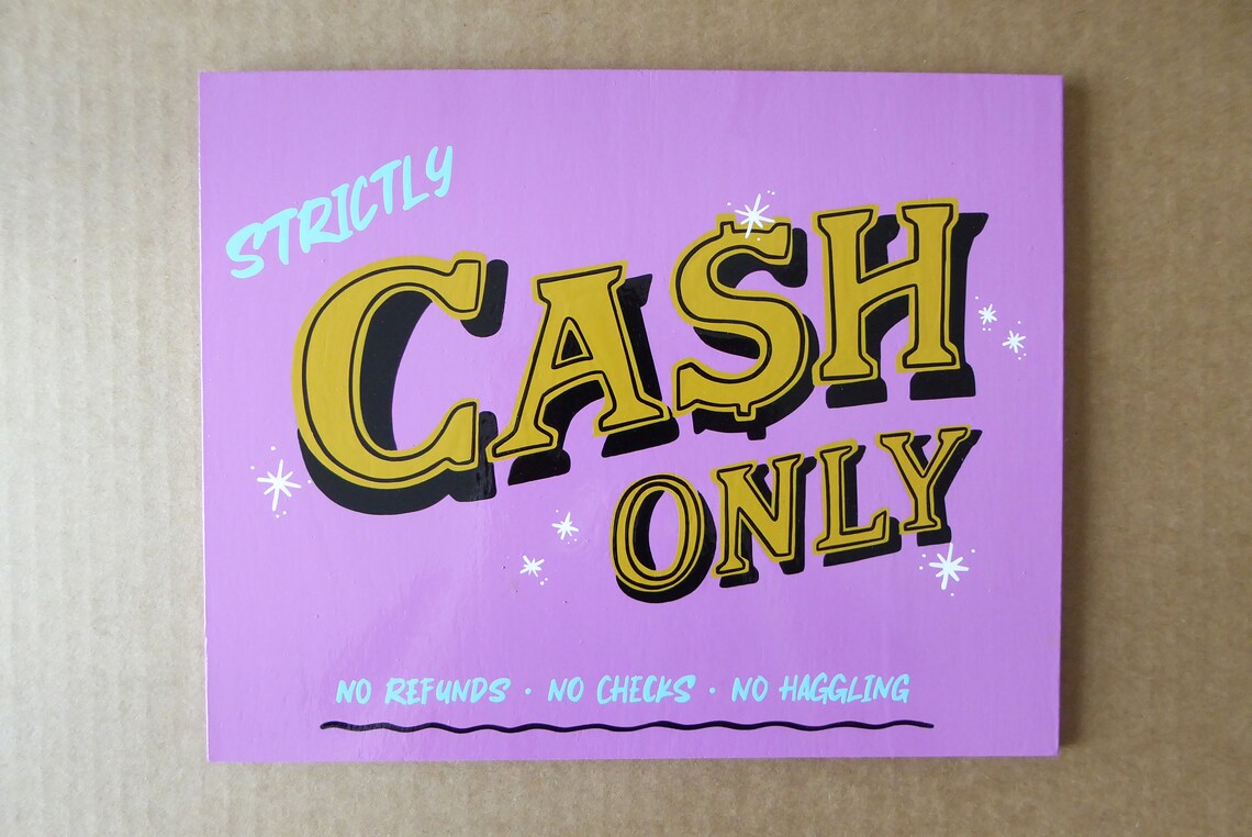 Cash Only - Hand Painted Wooden Signs (purple) - Etsy