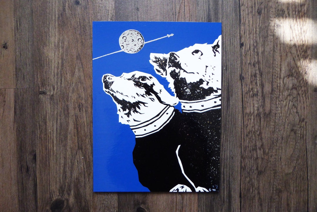 Belka and Strelka Soviet Space Dogs - Hand Painted Wooden Sign - Etsy
