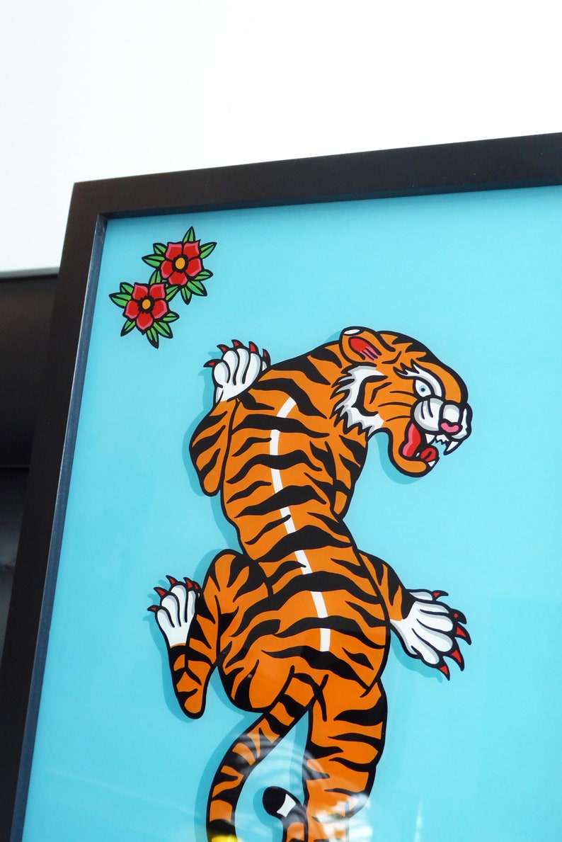 Traditional Crawling Tiger Tattoo Design Reverse Painted Glass acrylic ...