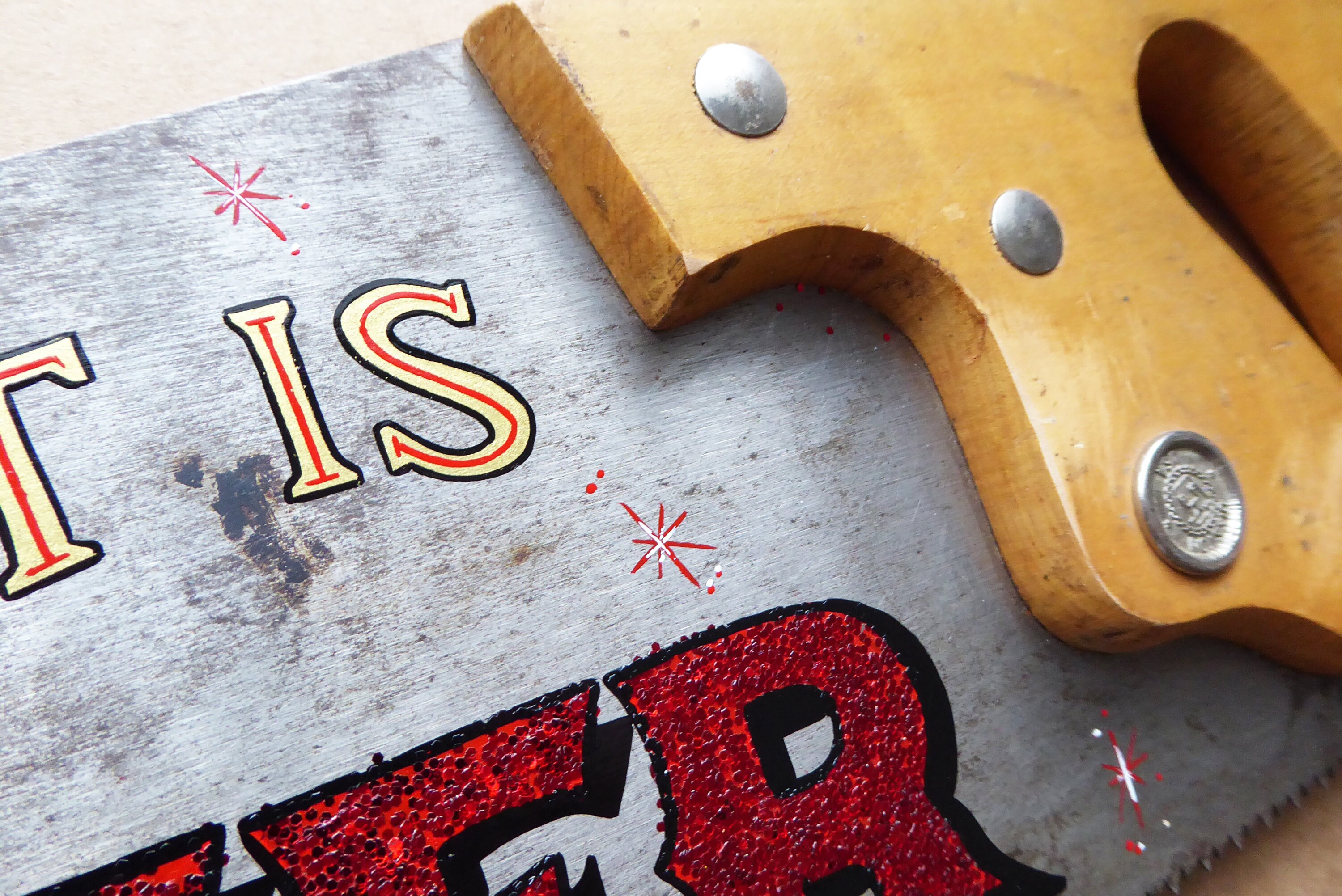 Sawdust is Man Glitter - Hand Painted Saw With Red Glitter - Etsy