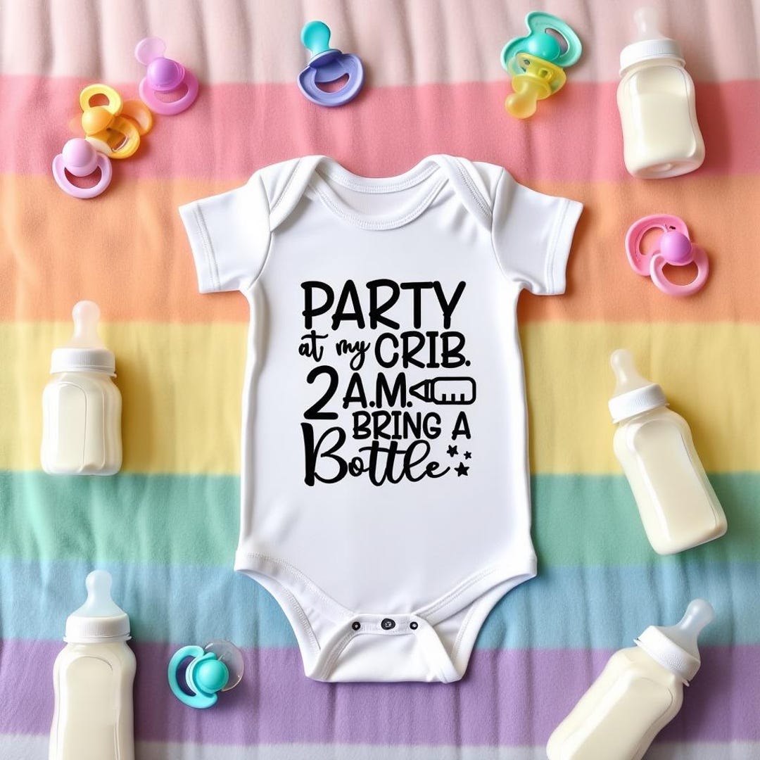 Funny Baby Onesie Party at My Crib 2am Bring Bottle Cute Bodysuit ...