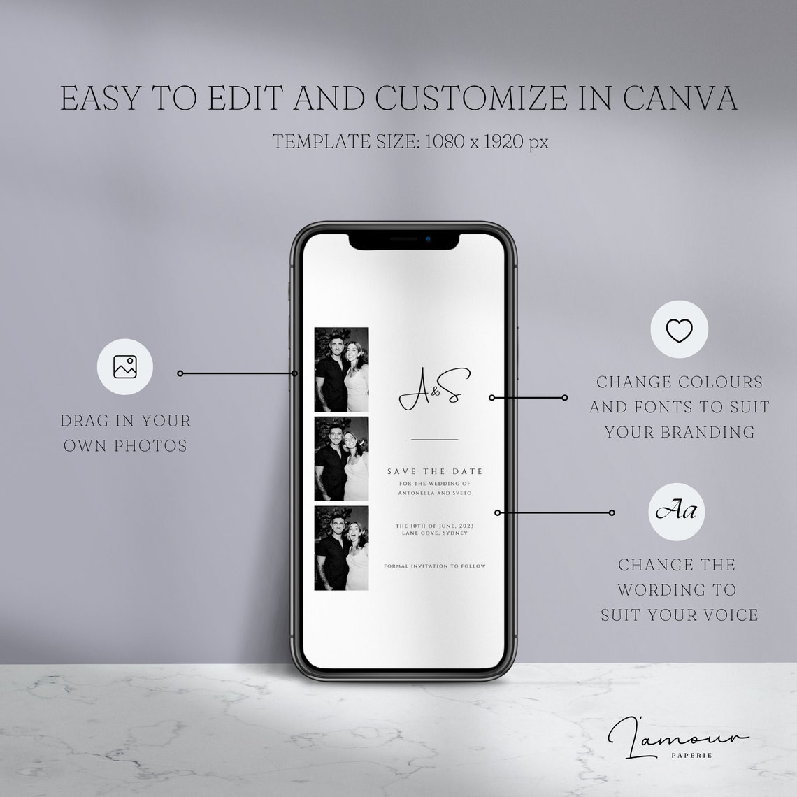 Minimalist Save the Date E-invite, Modern and Stylish Wedding Digital ...