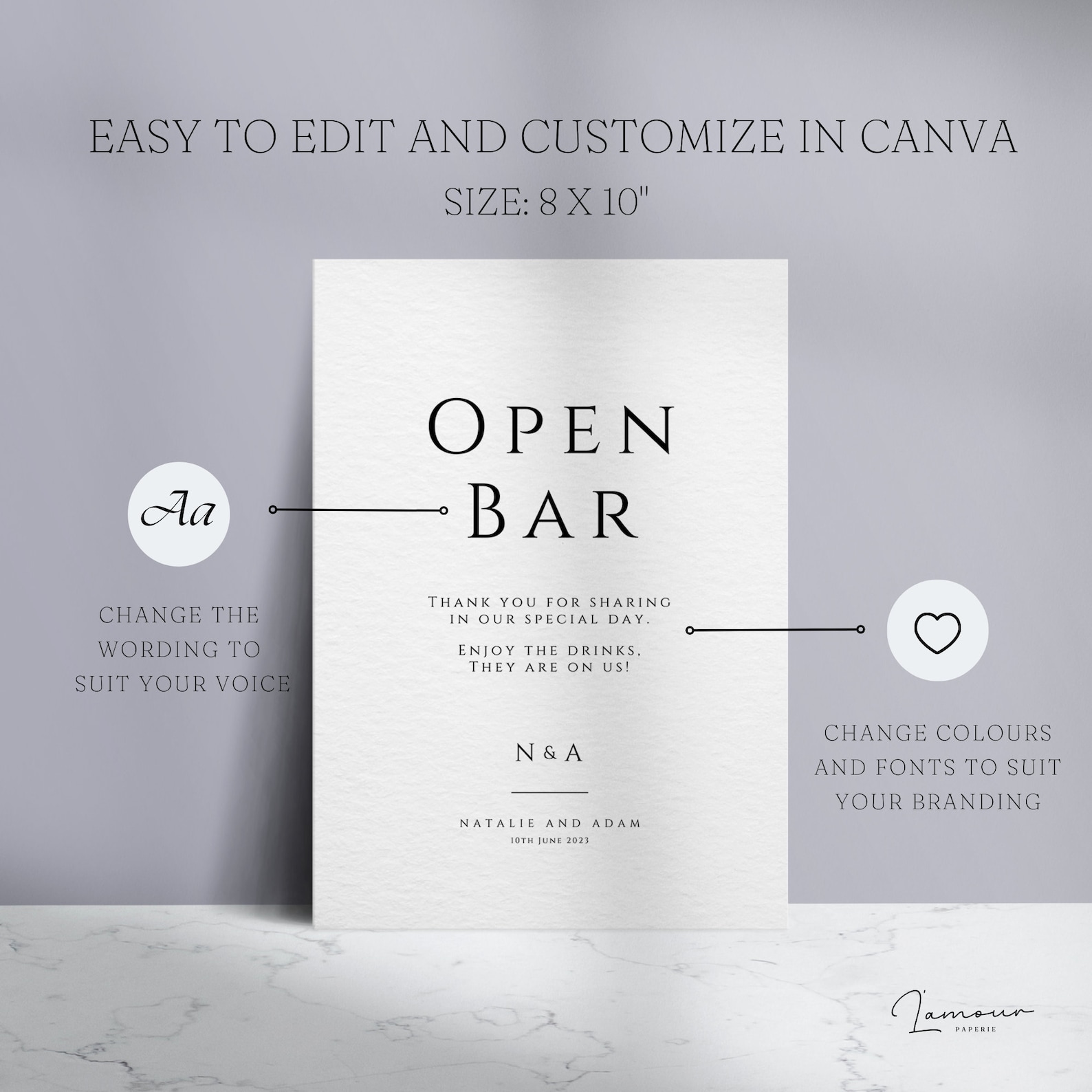 Minimalist Wedding Open Bar Sign Printable Template, Modern Open Bar ...
