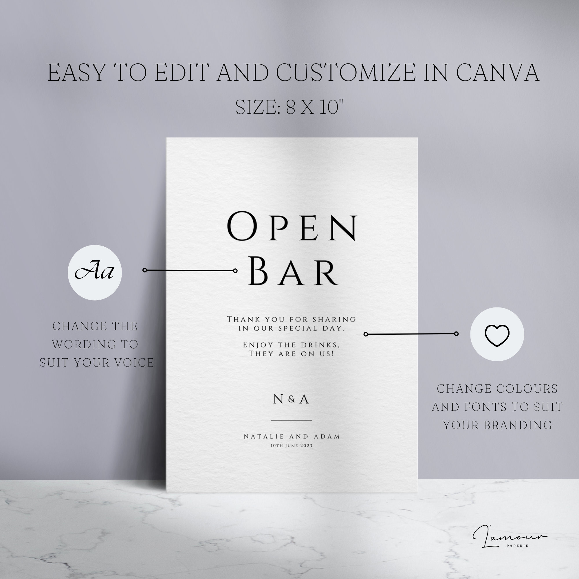 Minimalist Wedding Open Bar Sign Printable Template, Modern Open Bar ...