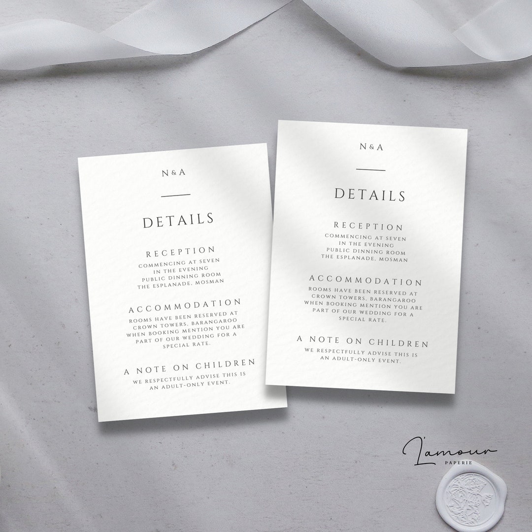 Minimalist Wedding Insert Enclosure Card, Card Details and Information ...