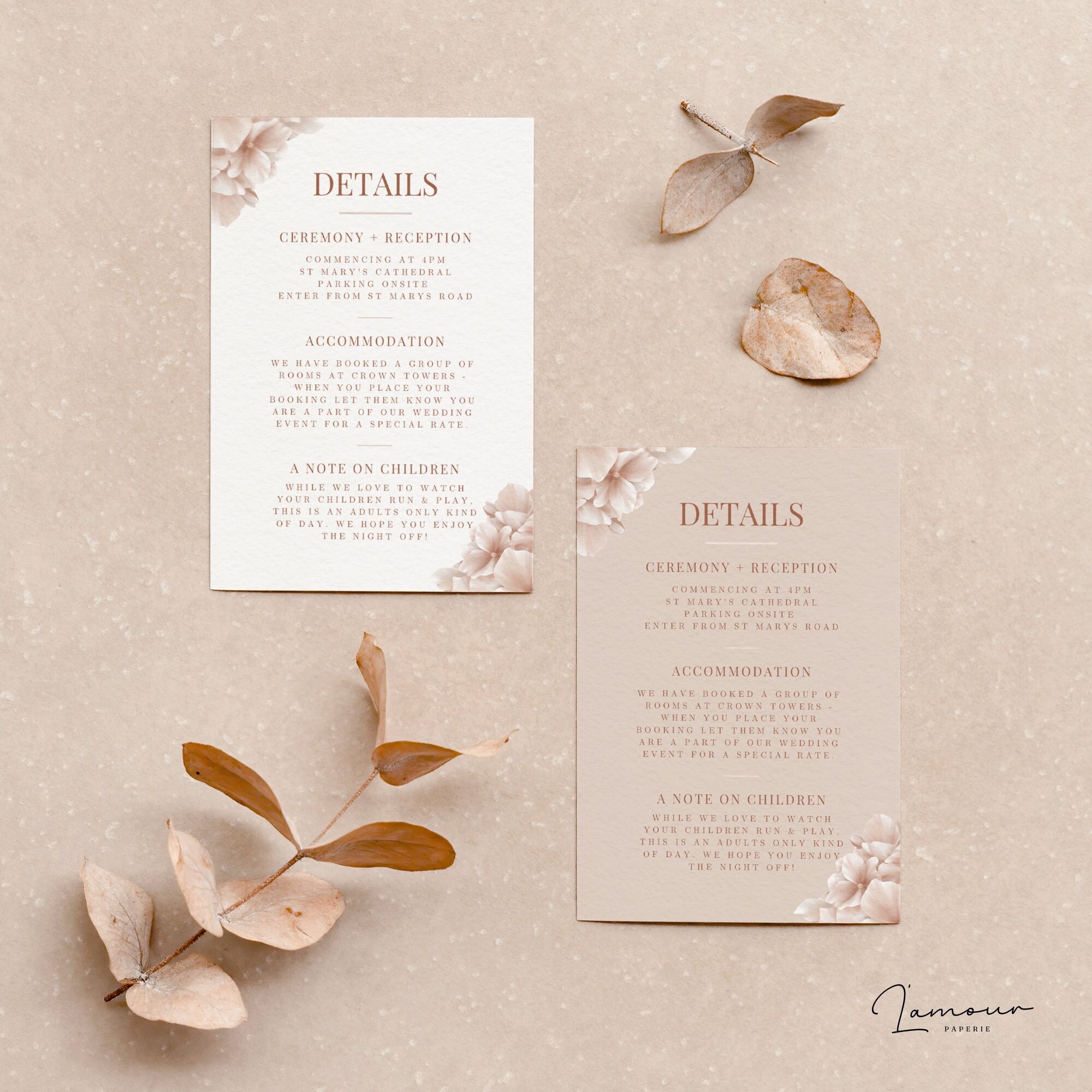 Editable Wedding Invitation Insert, Floral Hydrangea Card Details and ...