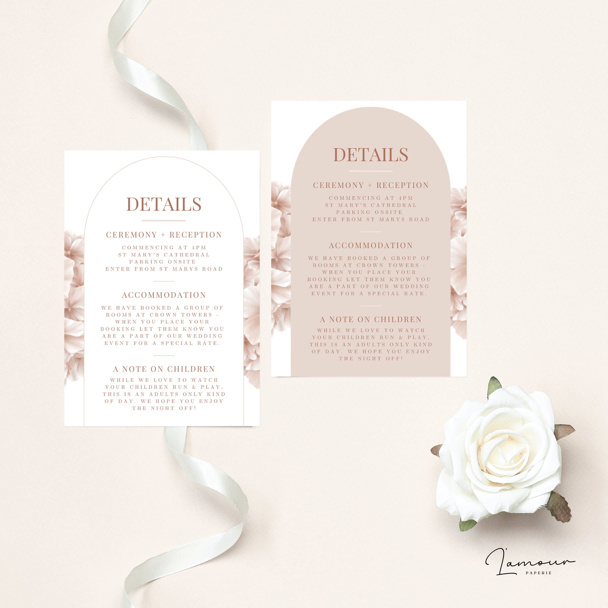 Editable Wedding Invitation Insert, Floral Hydrangea Card Details and ...