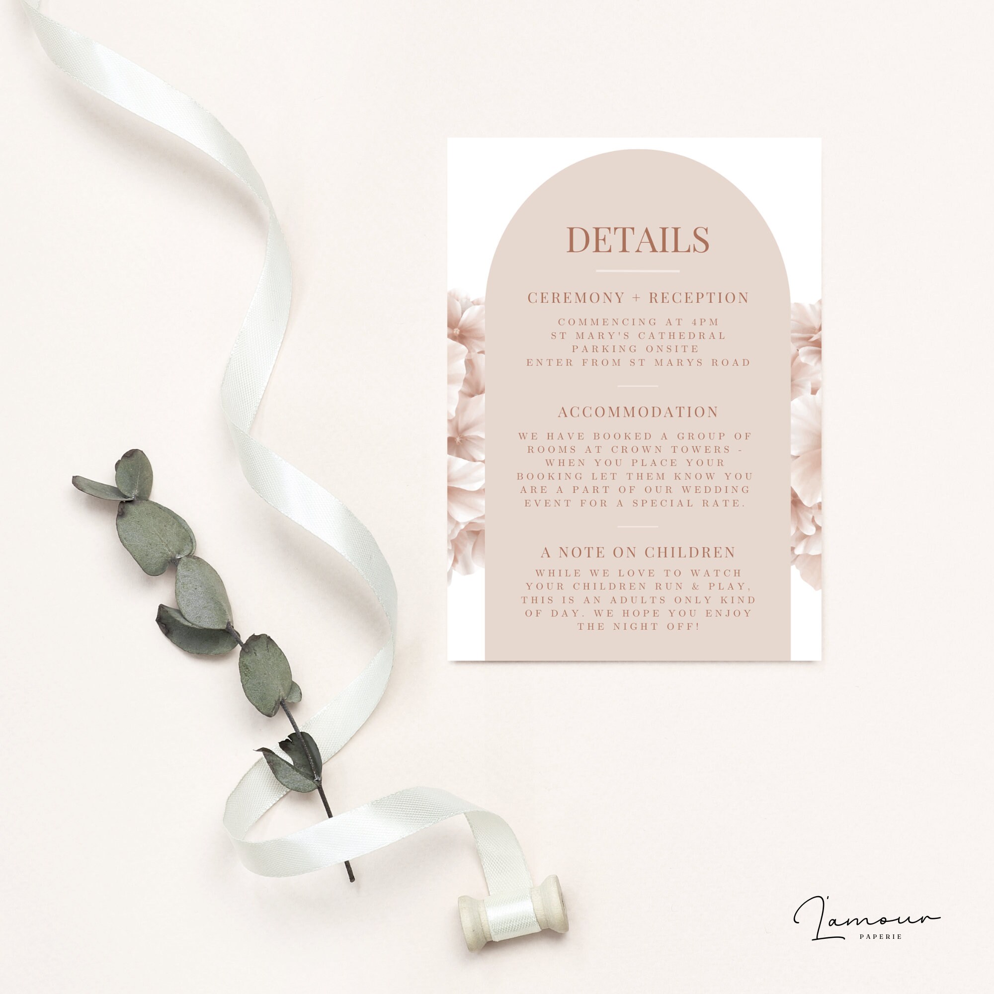 Editable Wedding Invitation Insert, Floral Hydrangea Card Details and ...