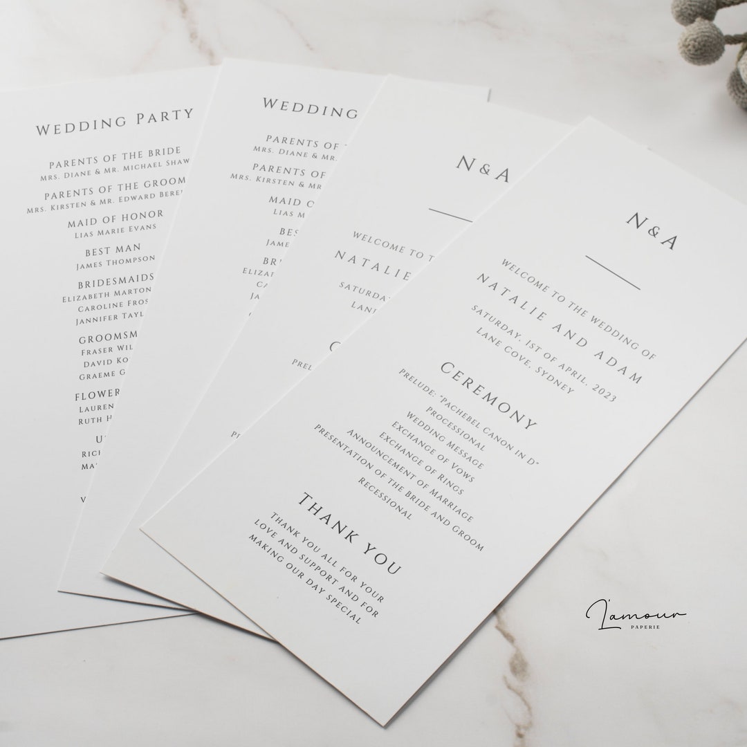 Minimalist Wedding Program Template, Printable Program for Wedding ...