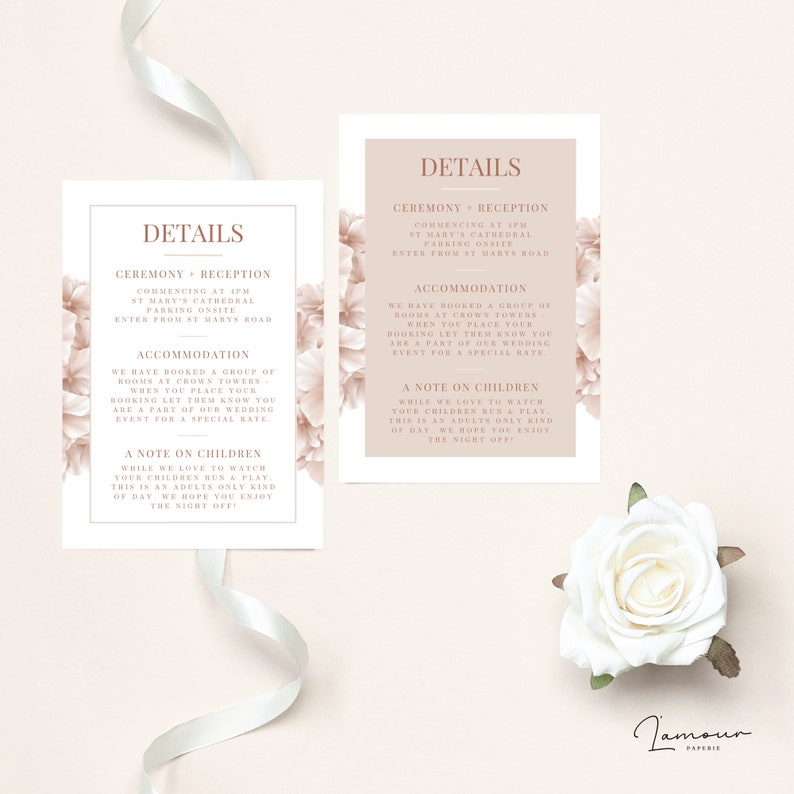 Editable Wedding Invitation Insert, Floral Hydrangea Card Details and ...