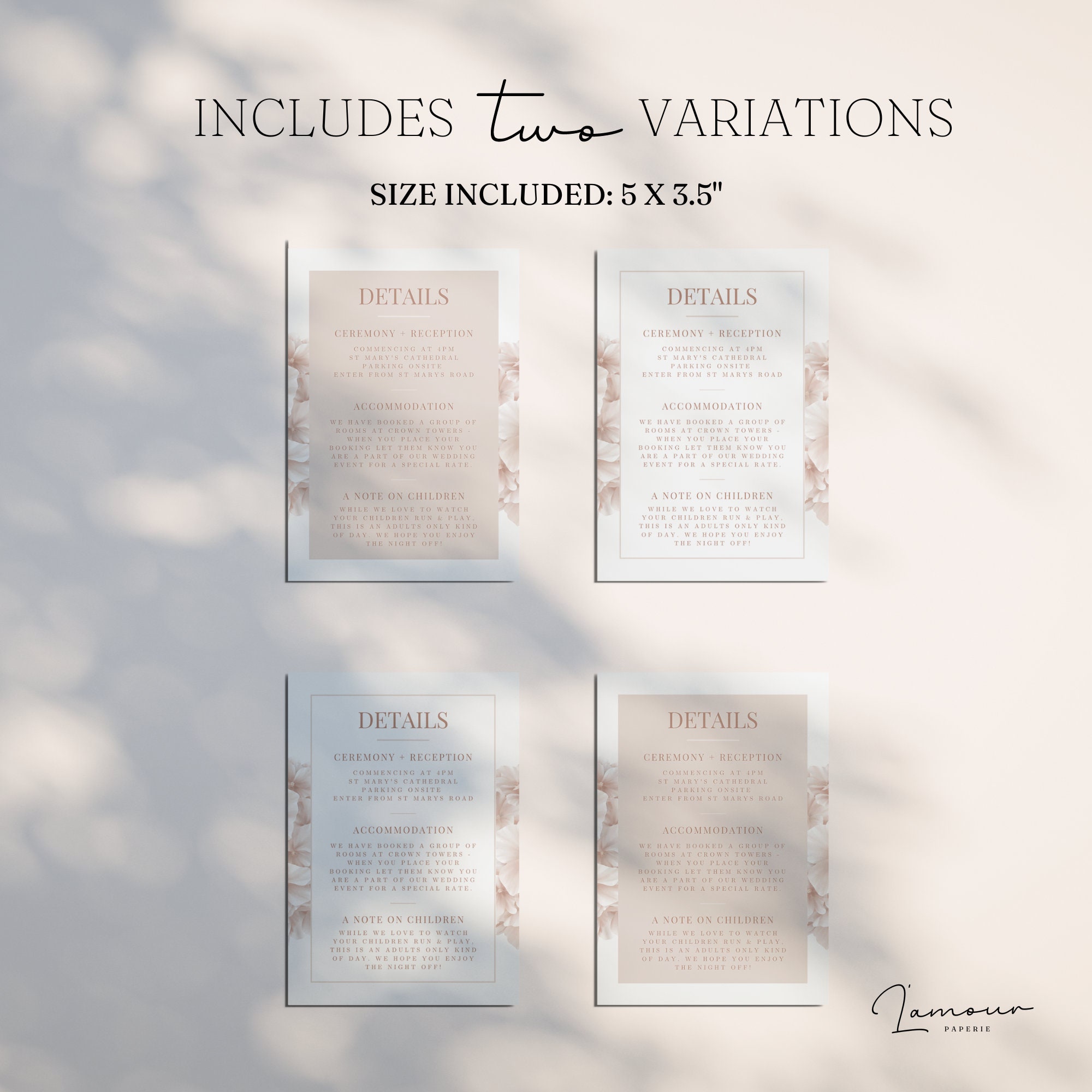 Editable Wedding Invitation Insert, Floral Hydrangea Card Details and ...