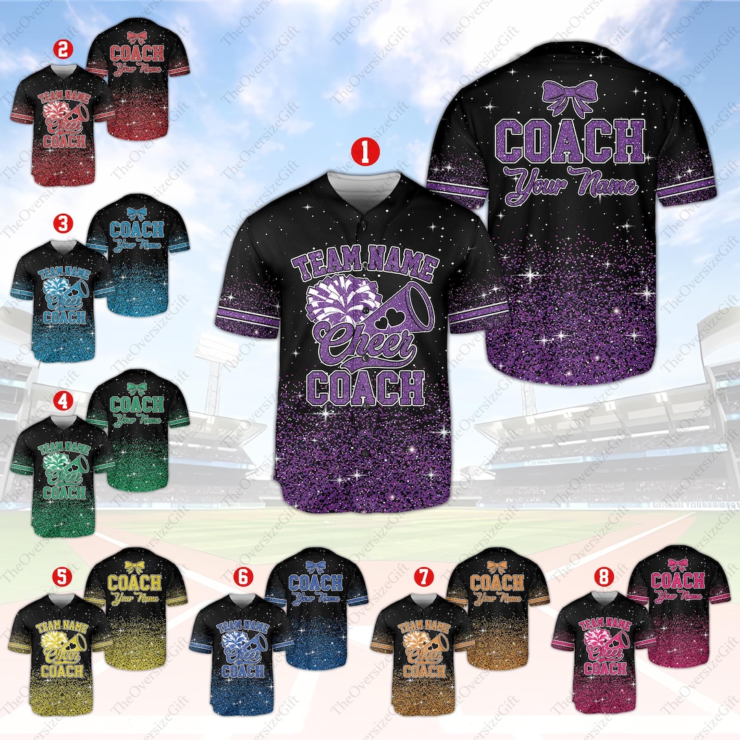 Faux Glitter Personalized Cheer Coach Baseball Jersey, Custom Name ...
