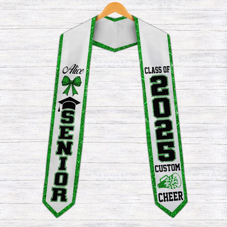 Personalized Glitter Class of 2025 Graduation Stole, Custom Senior 2025 ...