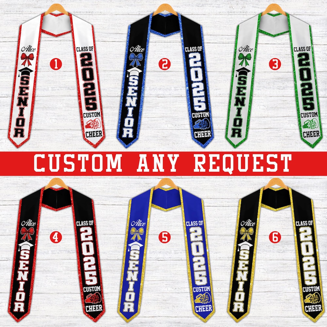 Personalized Glitter Class of 2025 Graduation Stole, Custom Senior 2025 ...