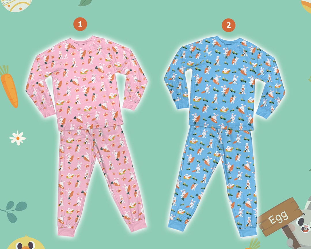 Kids Boy Girl Easter Pajamas Set, Easter Bunny Carrot Truck Long Sleeve ...